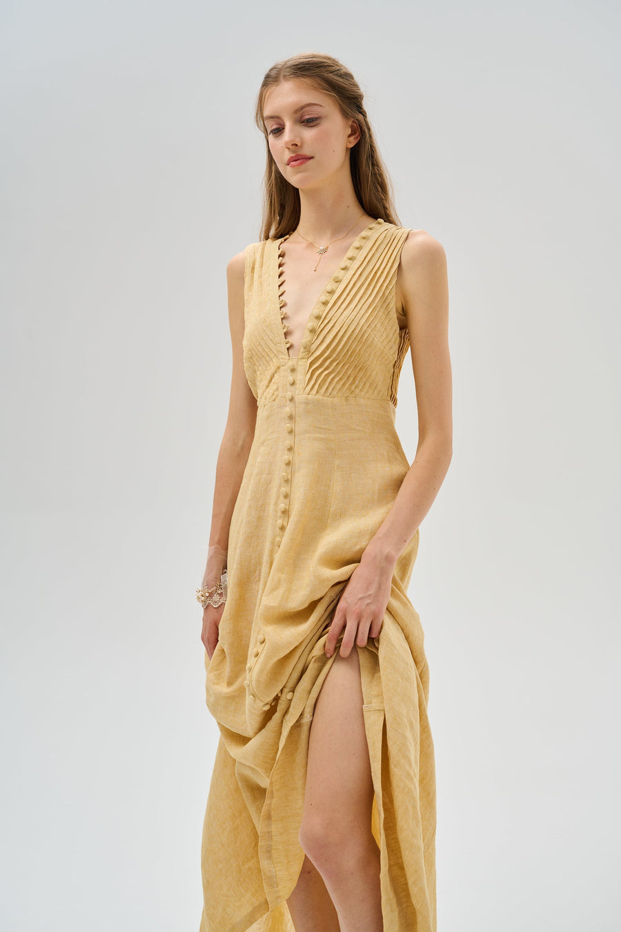 Rebecca 18 | Pleated Maxi Linen Dress – Linennaive