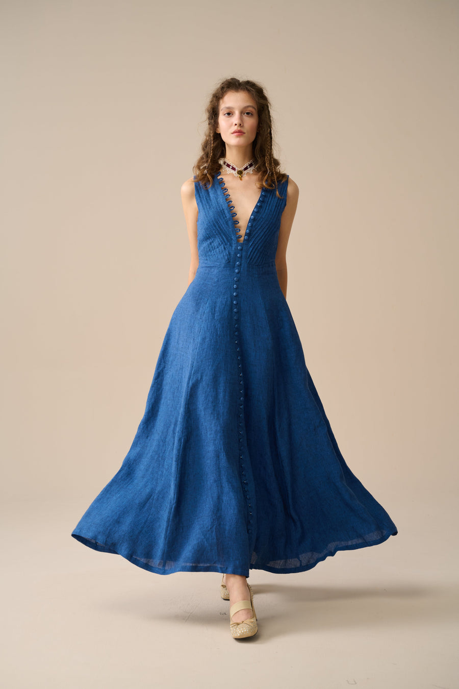 Rebecca 18 | Pleated Maxi Linen Dress – Linennaive