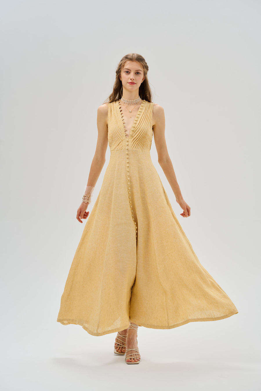 Rebecca 18 | Pleated Maxi Linen Dress – Linennaive