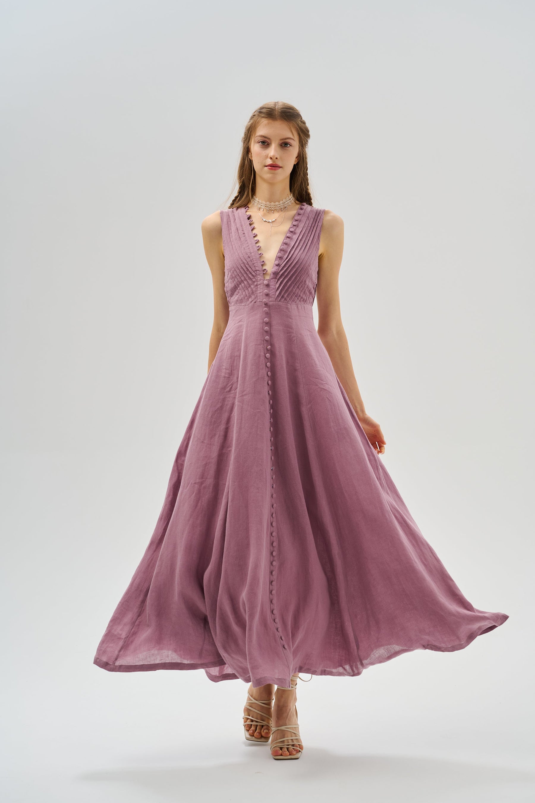 Rebecca 18 | Pleated Maxi Linen Dress – Linennaive