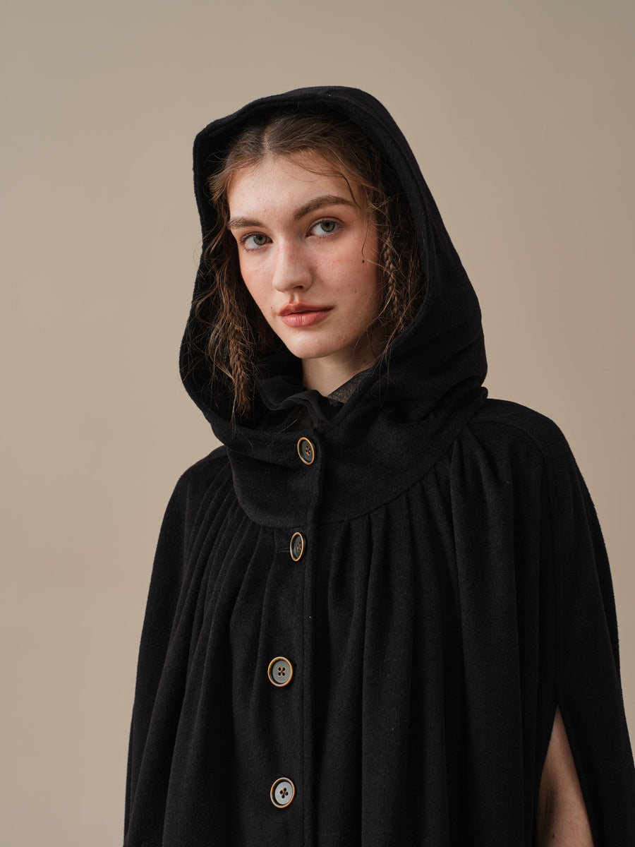 ARIEL 14 | HOODED WOOL CLOAK COAT – Linennaive