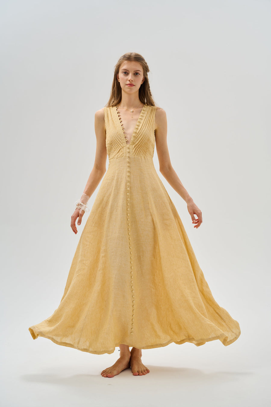 Rebecca 18 | Pleated Maxi Linen Dress – Linennaive