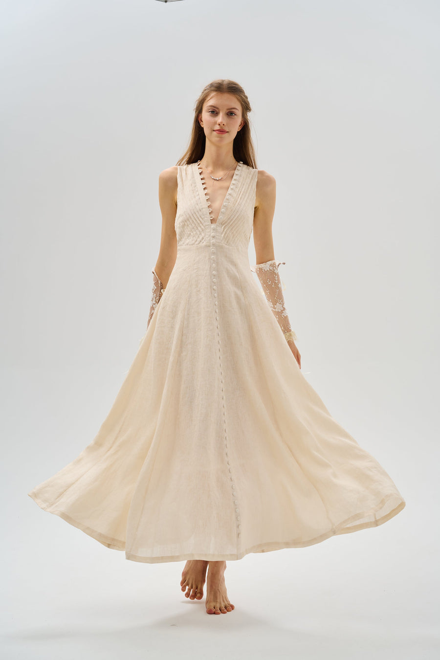 Rebecca 18 | Pleated Maxi Linen Dress – Linennaive