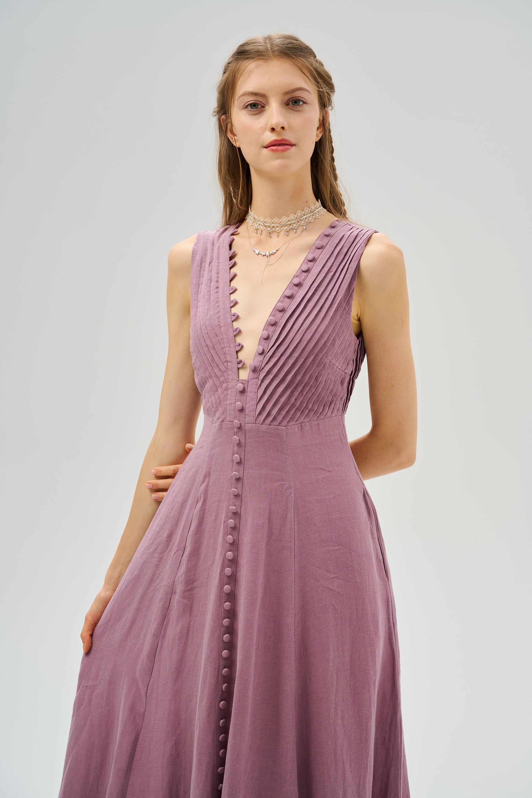 Rebecca 18 | Pleated Maxi Linen Dress – Linennaive