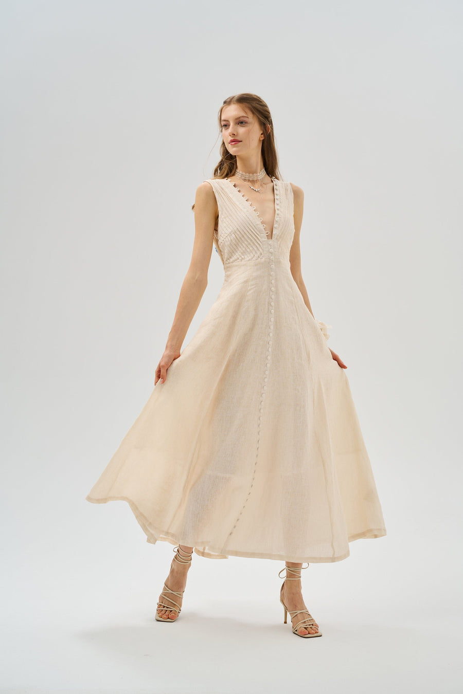 Rebecca 18 | Pleated Maxi Linen Dress – Linennaive