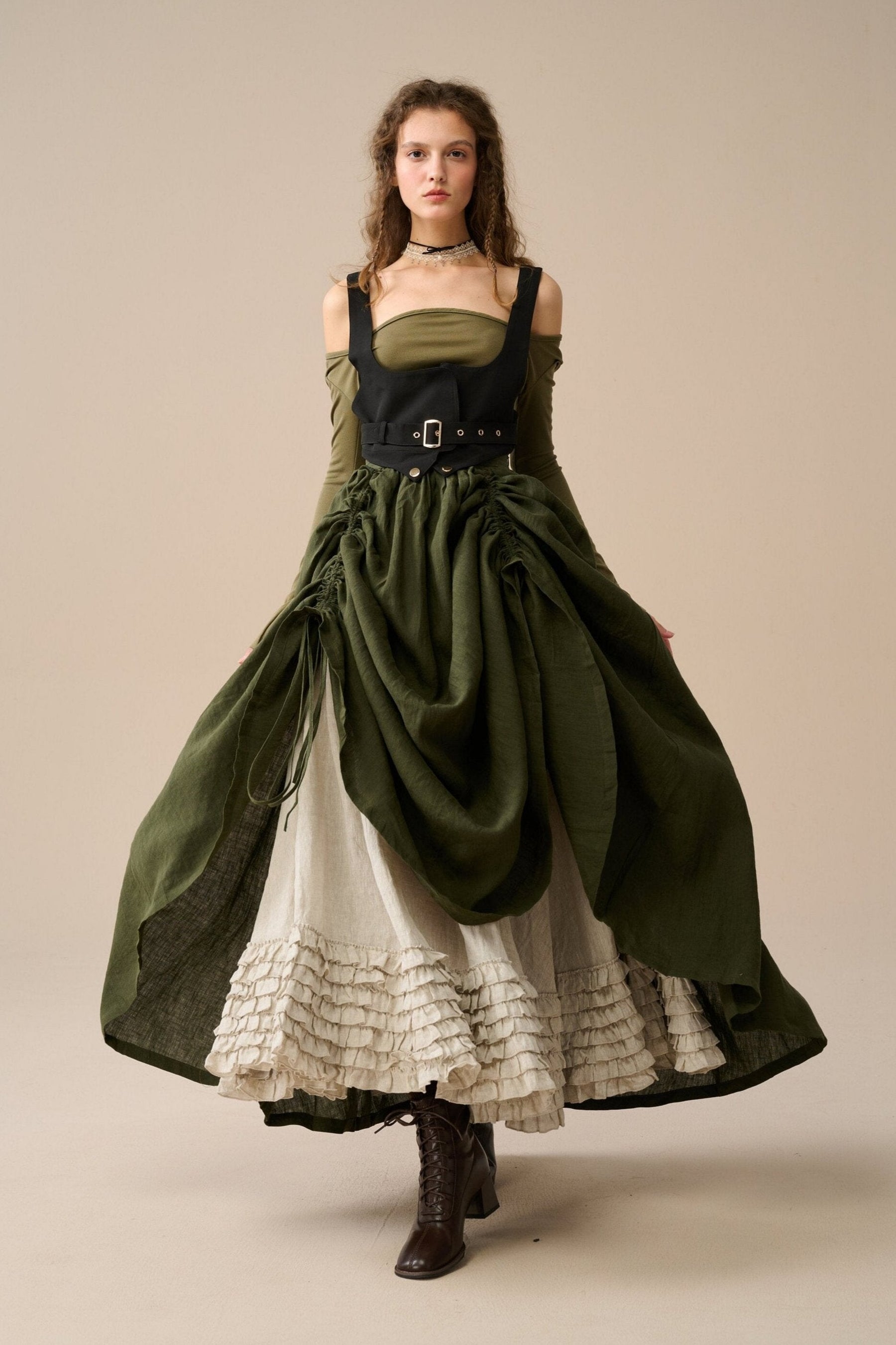 Pearl 15 | Ruffled drawstring linen skirt – Linennaive