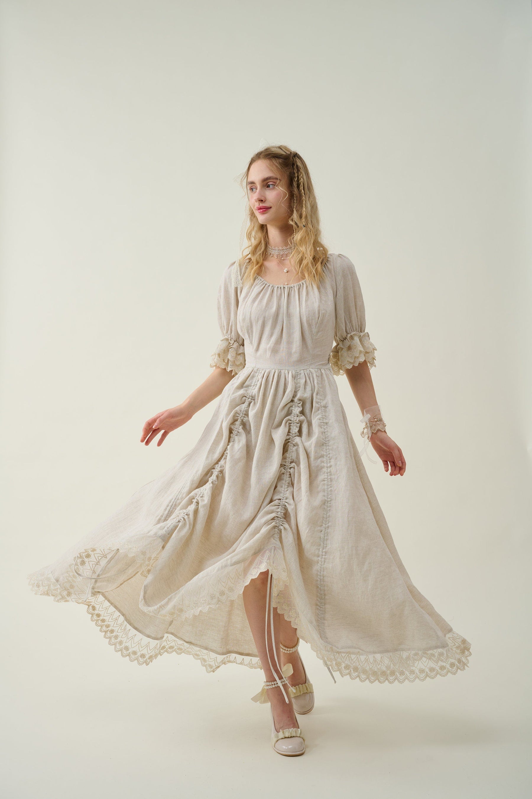 Elowen 27 | Lace Linen dress gown ( 2 way to wear ) – Linennaive