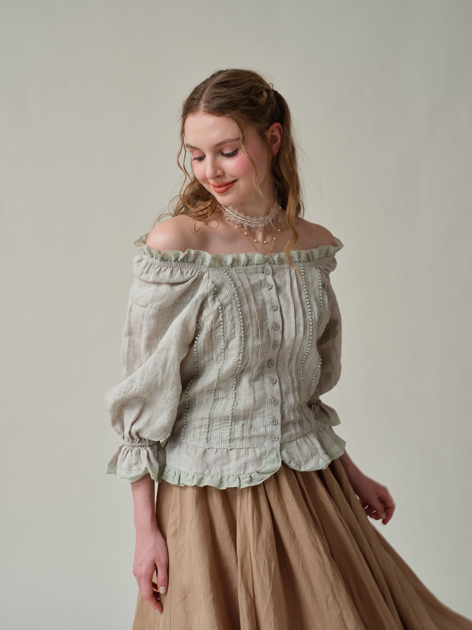 Martha 21 | Handmade lace linen blouse – Linennaive